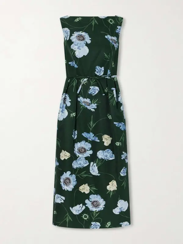 Erdem Floral-printed Cotton-blend Faille Midi Dress - Dark Green