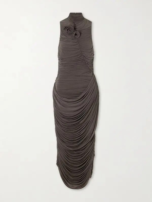 Magda Butrym Appliquéd Stretch-jersey Midi Dress - Brown