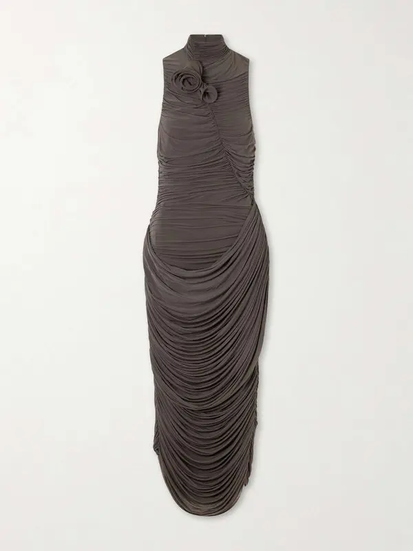 Magda Butrym Appliquéd Stretch-jersey Midi Dress - Chocolate