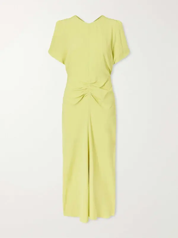 Victoria Beckham Bela Gathered Satin Midi Dress - Chartreuse