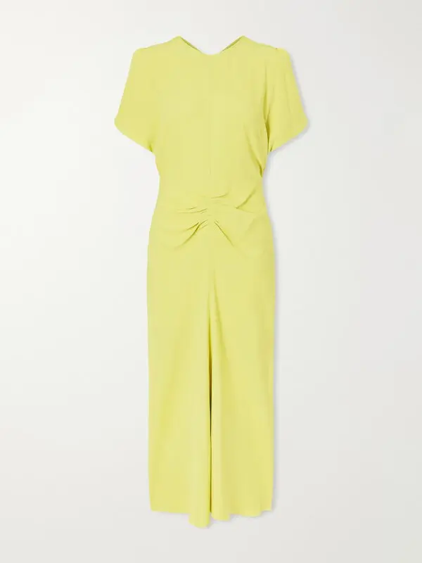 Victoria Beckham Bela Gathered Satin Midi Dress - Chartreuse