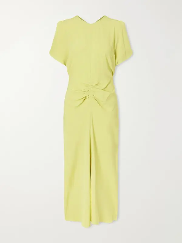 Victoria Beckham Bela Gathered Satin Midi Dress - Yellow