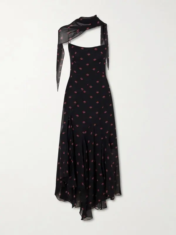 LIBEROWE Aubrey Floral-print Silk-chiffon Gown - Black