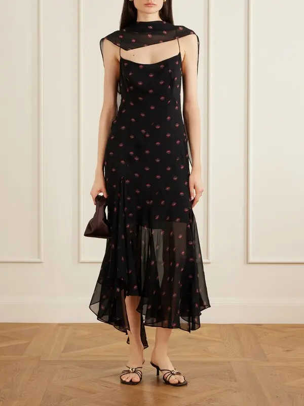 LIBEROWE Aubrey Floral-print Silk-chiffon Gown - Black