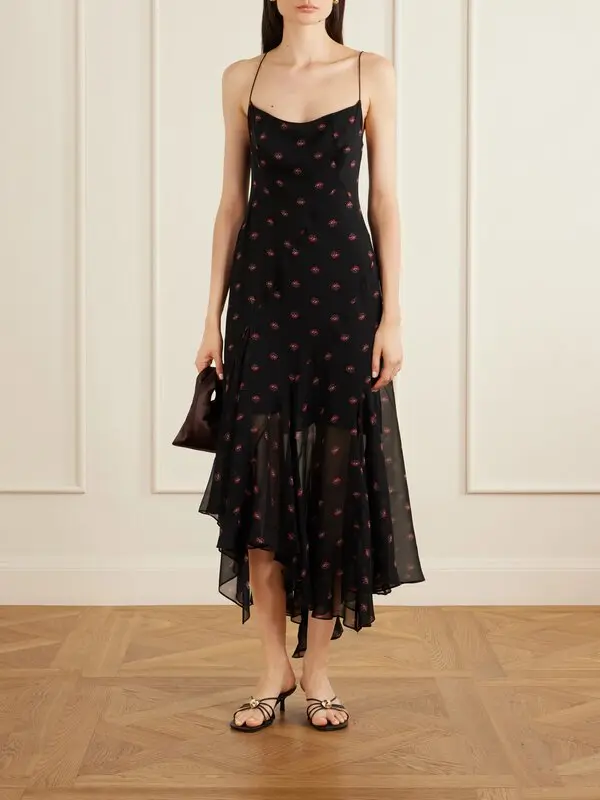 LIBEROWE Aubrey Floral-print Silk-chiffon Gown - Black