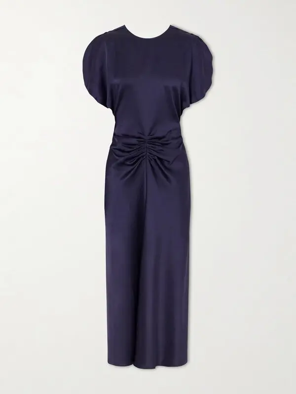 Victoria Beckham Bela Gathered Satin Midi Dress - Blue