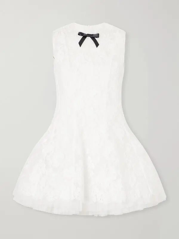 SHUSHU/TONG Bow-detailed Guipure-lace Mini Dress - White