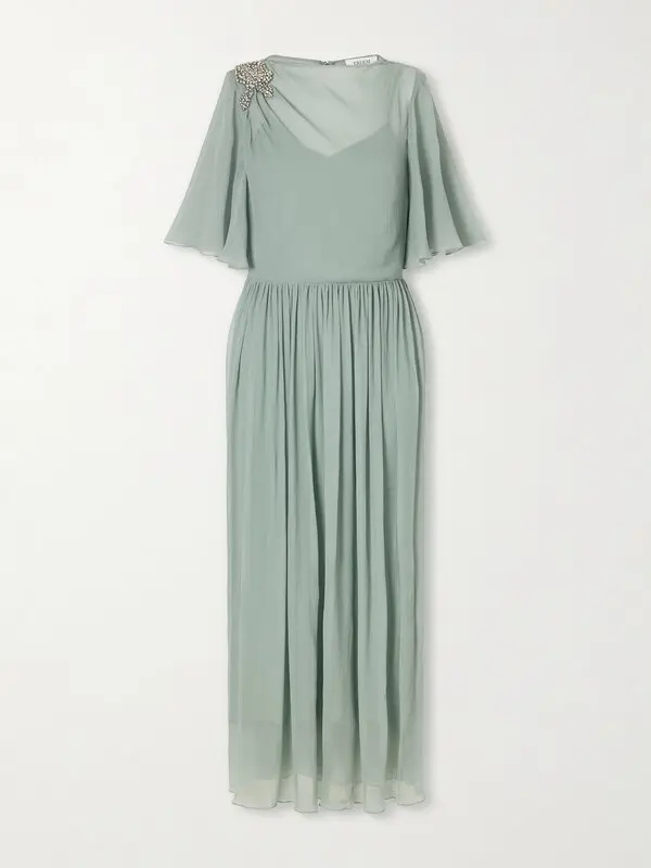 Erdem Crystal-embellished Silk Midi Dress - Green