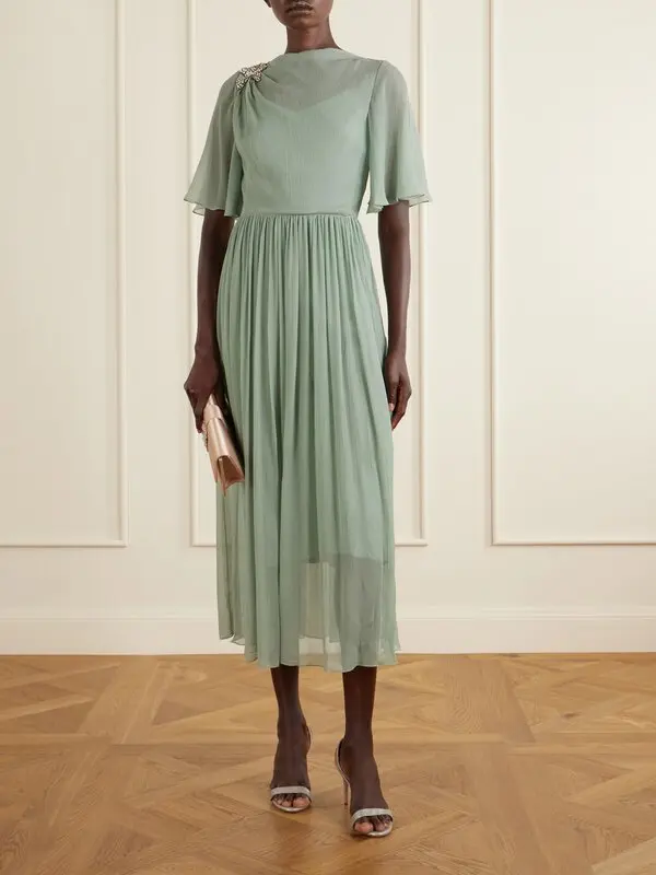 Erdem Crystal-embellished Silk Crepon Midi Dress