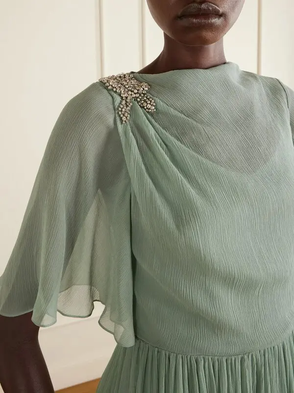 Erdem Crystal-embellished Silk Crepon Midi Dress
