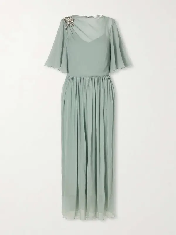 Erdem Crystal-embellished Silk Midi Dress - Sage Green