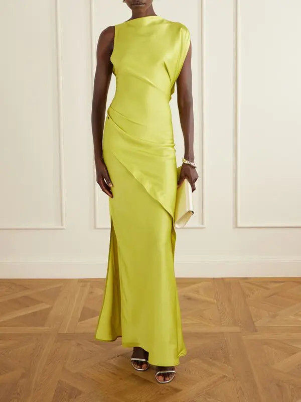 Victoria Beckham Satin Draped Gown - Yellow