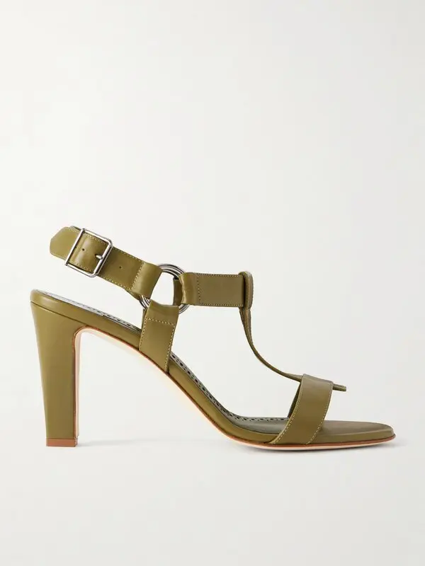 Manolo Blahnik Miona Leather Sandals - Green