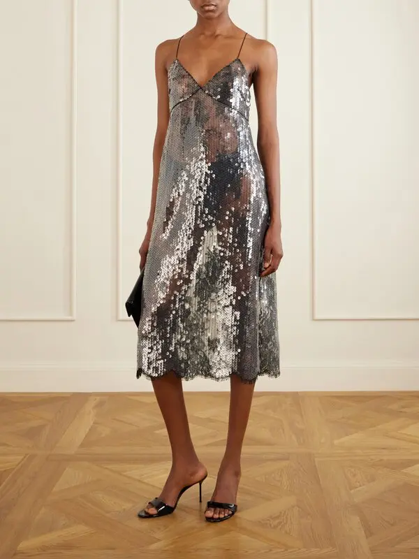 Veronica De Piante Aya Sequin Lace-trimmed Midi Dress