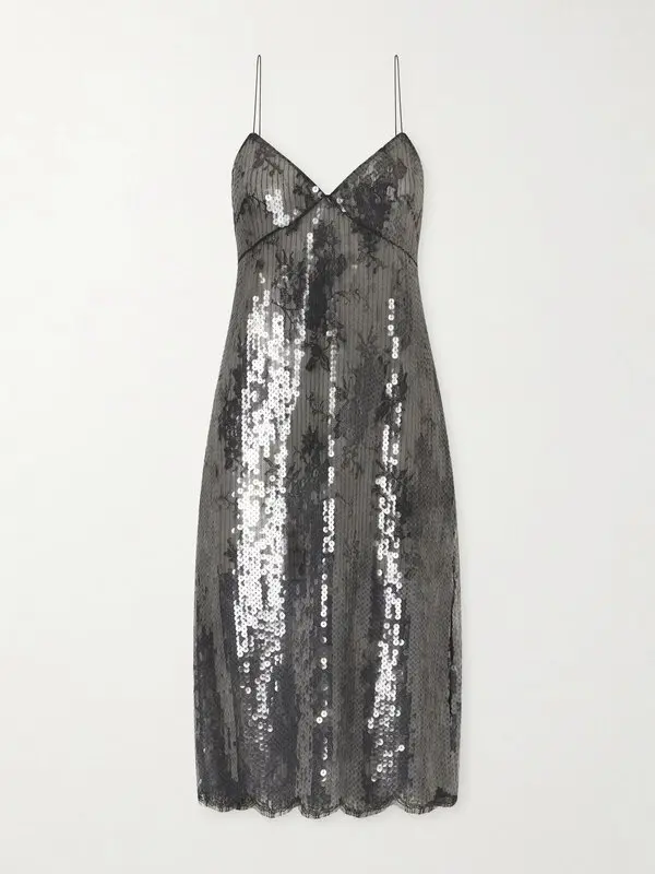 Veronica De Piante Aya Sequin Lace-trimmed Midi Dress - Black