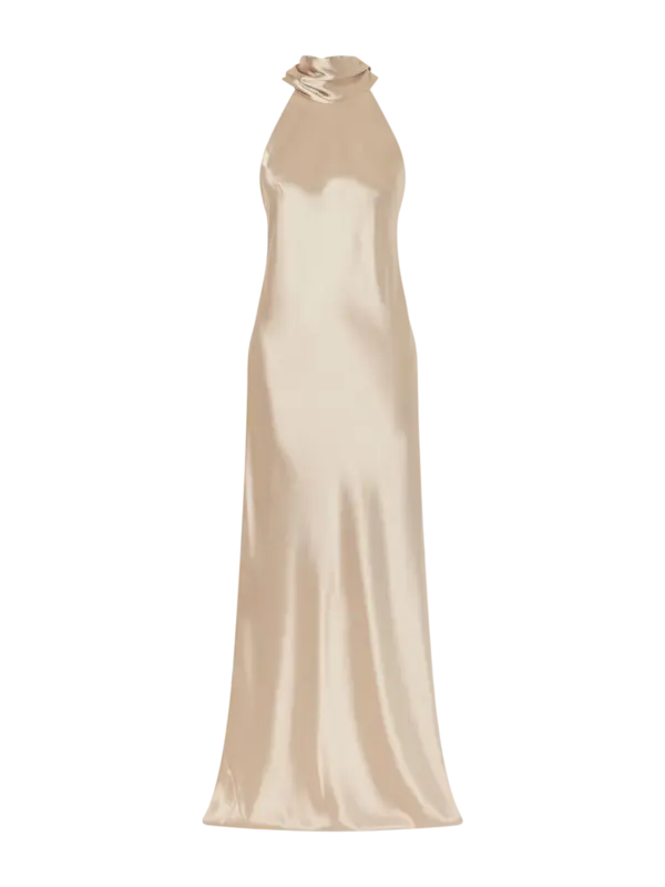Galvan Sienna Satin Halterneck Gown - Gold