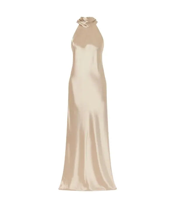 Galvan Sienna Satin Halterneck Gown - Gold