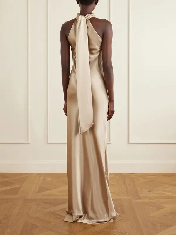 Galvan Sienna Satin Halterneck Gown - Gold