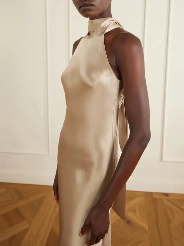 Galvan Sienna Satin Halterneck Gown - Gold