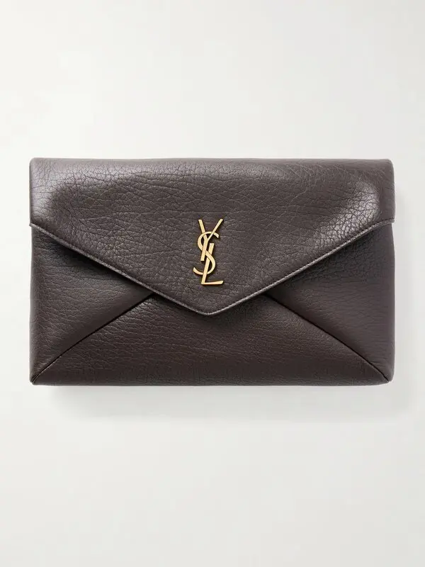Saint Laurent Cassandre Large Textured-leather Clutch - Brown