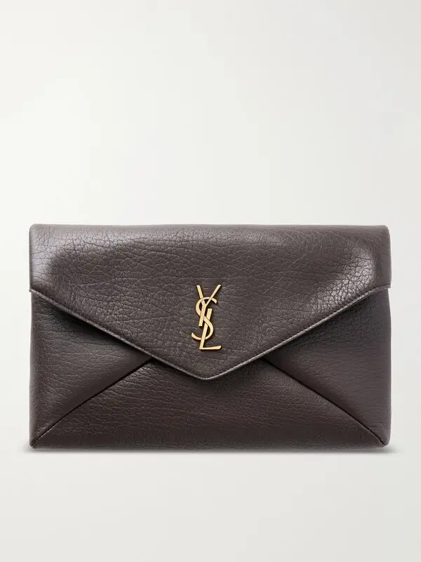 Saint Laurent Cassandre Large Textured-leather Clutch - Brown
