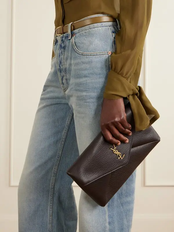 Saint Laurent Cassandre Large Textured-leather Clutch - Brown