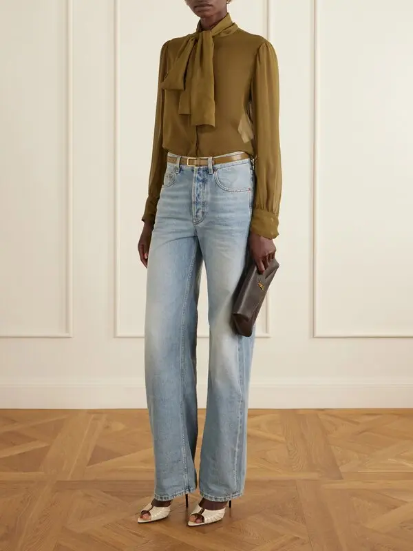 Saint Laurent Cassandre Large Textured-leather Clutch - Brown