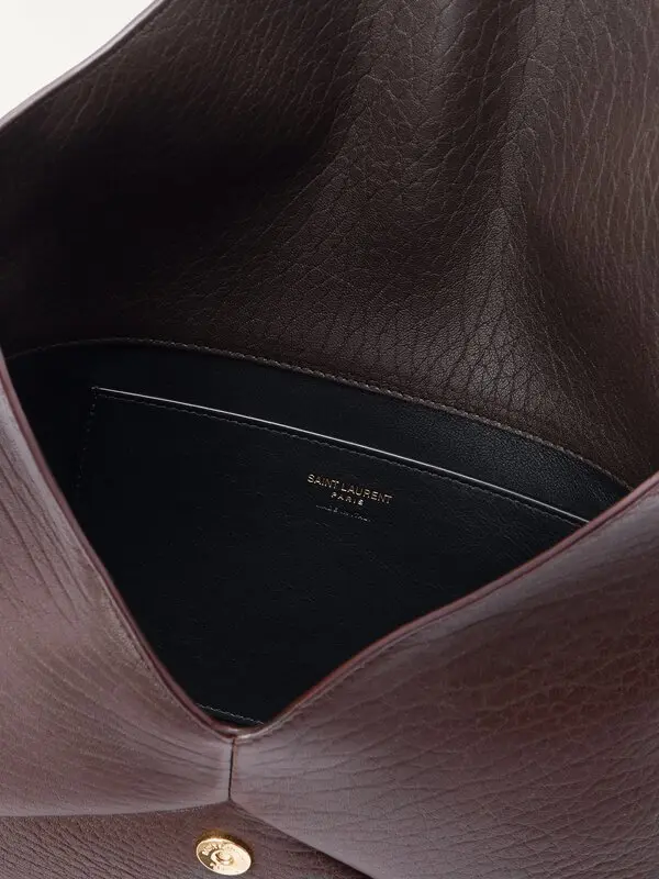 Saint Laurent Cassandre Large Textured-leather Clutch - Brown