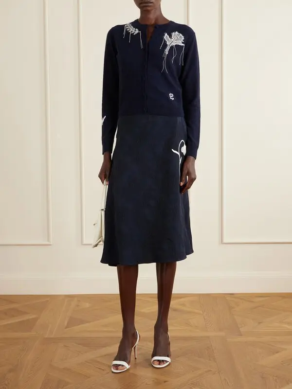 Erdem Embroidered Wool-blend Cardigan - Blue