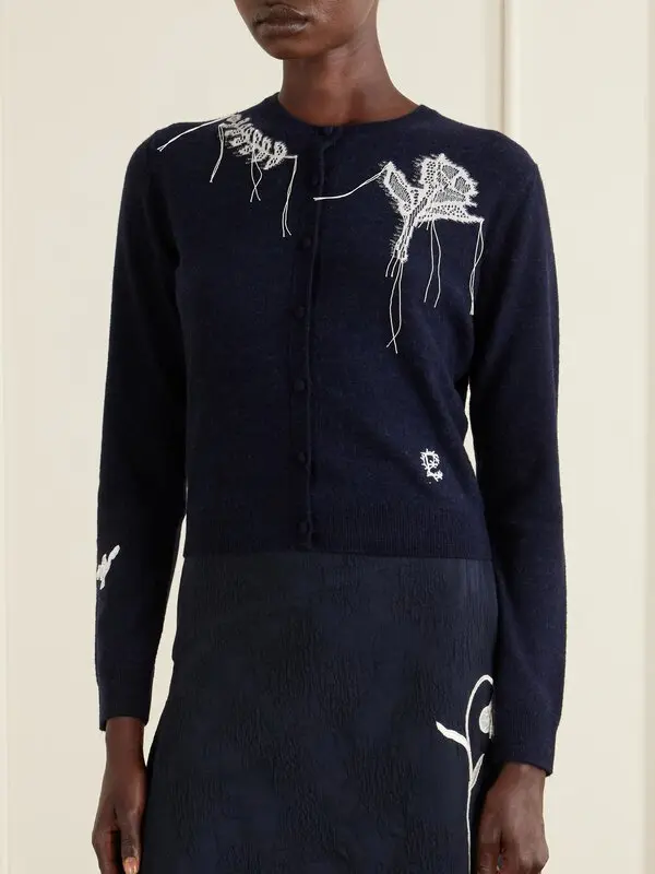 Erdem Embroidered Wool-blend Cardigan - Blue