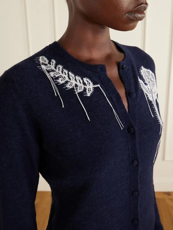 Erdem Embroidered Wool-blend Cardigan - Blue