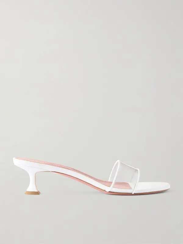 Amina Muaddi Andreea 45 Leather-trimmed Pvc Sandals - White