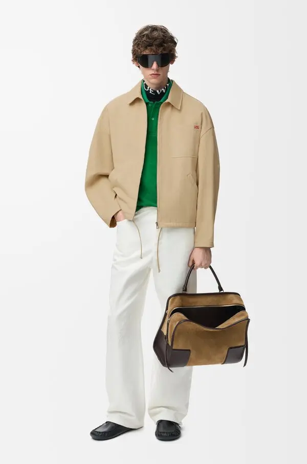 Loewe Cotton Twill Zip-up Jacket With Embroidered Logo - Beige