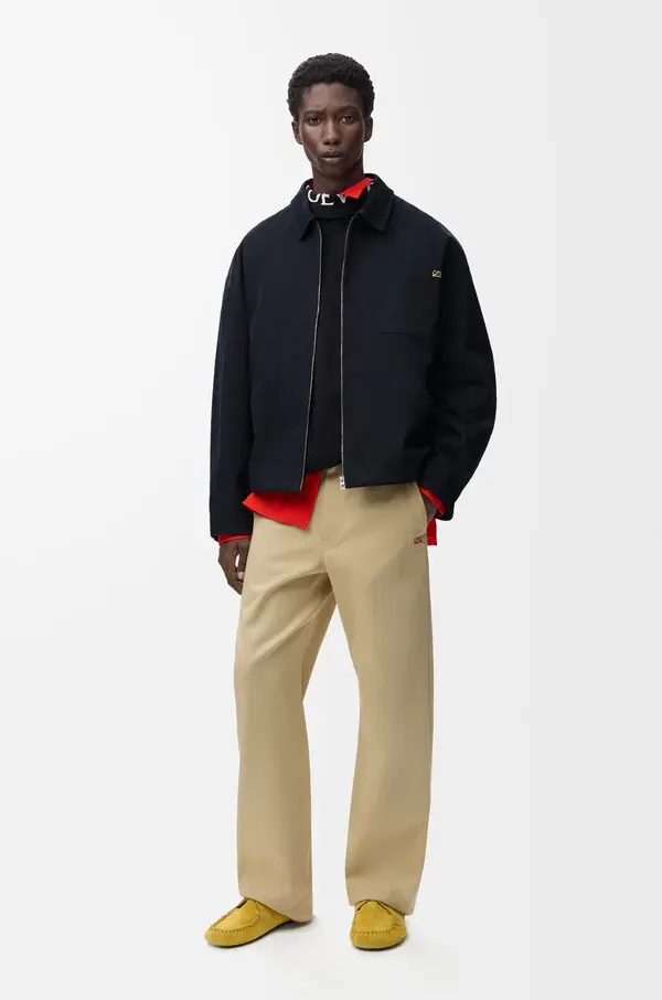 Loewe Cotton Twill Zip-up Jacket With Embroidered Logo - Dark Navy