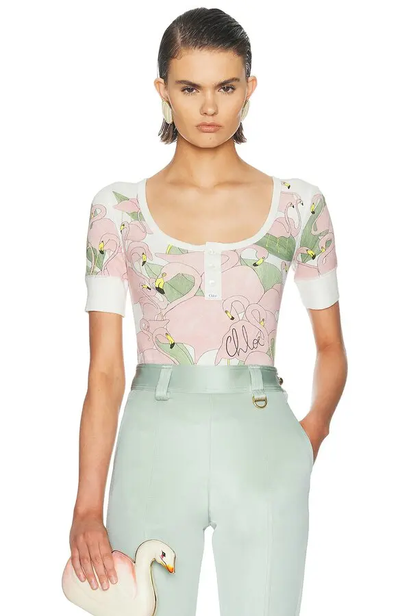 Chloé Swan Printed Top - Iconic Milk
