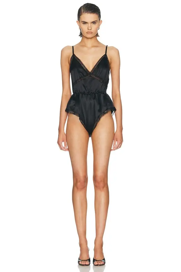 Dolce & Gabbana Silk Romper With Lace Trim - Black