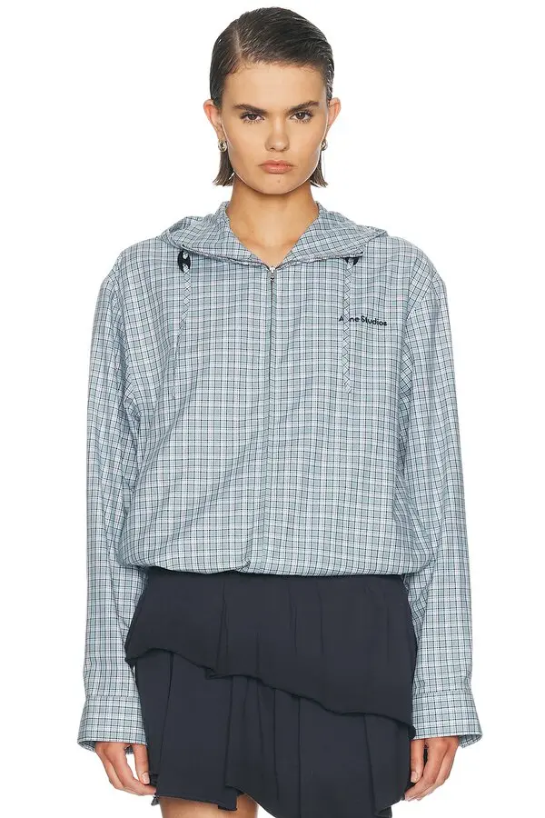 Acne Studios Plaid Zip-up Hooded Jacket - Blue & White