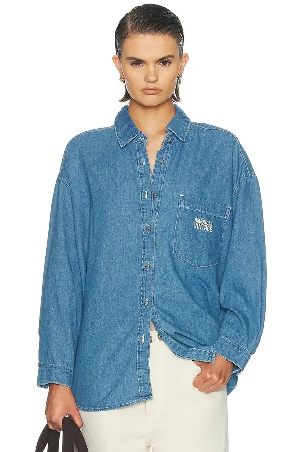 American Vintage Izeway Long Sleeve Shirt - Medium Blue