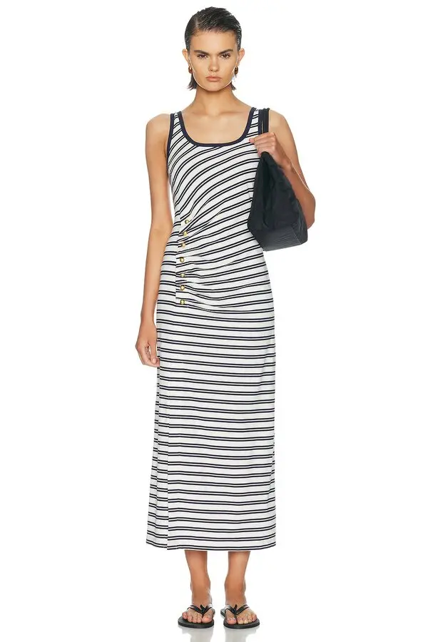 Simkhai Becker Midi Dress With Button Detailing - Midnight Stripe