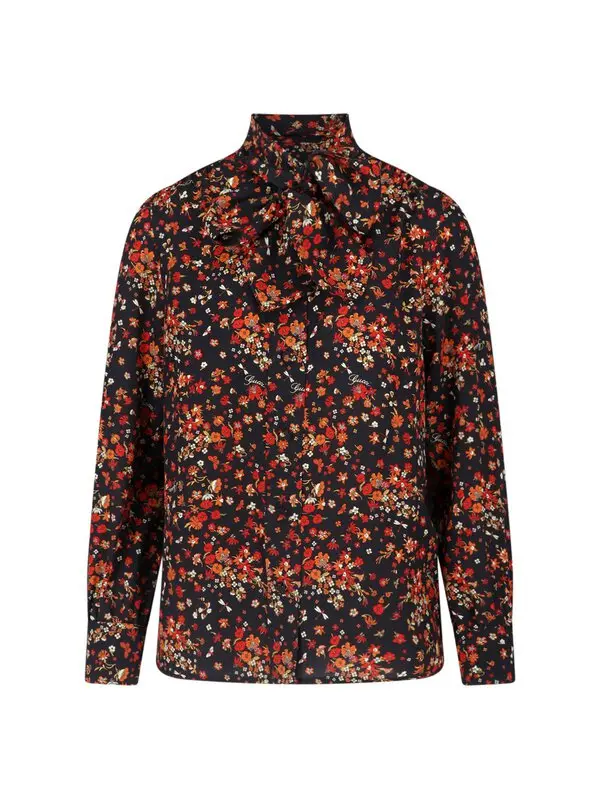 Gucci Multicolor Floral Print Silk Shirt With Tie Detail - Multi