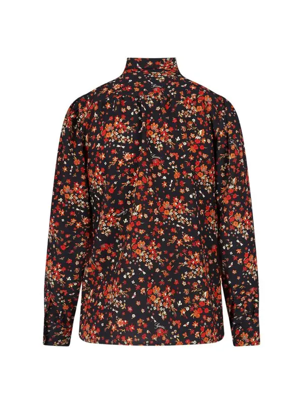 Gucci Multicolor Floral Print Silk Shirt With Tie Detail - Multi