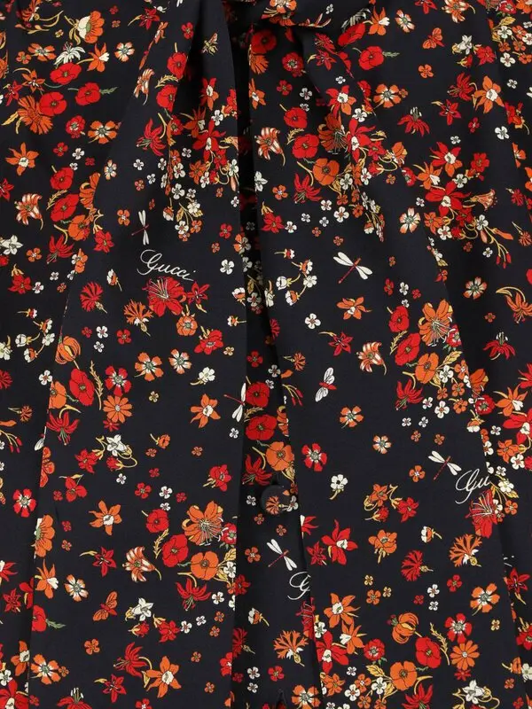 Gucci Multicolor Floral Print Silk Shirt With Tie Detail - Multi