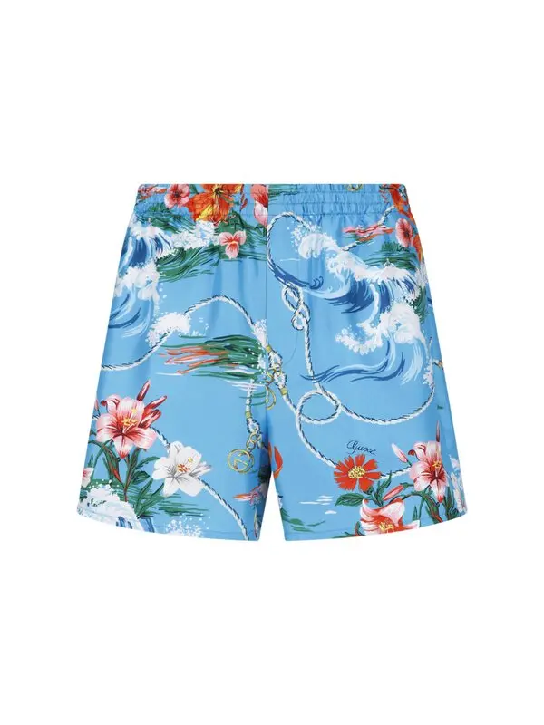 Gucci Printed Swim Shorts - Light Blue