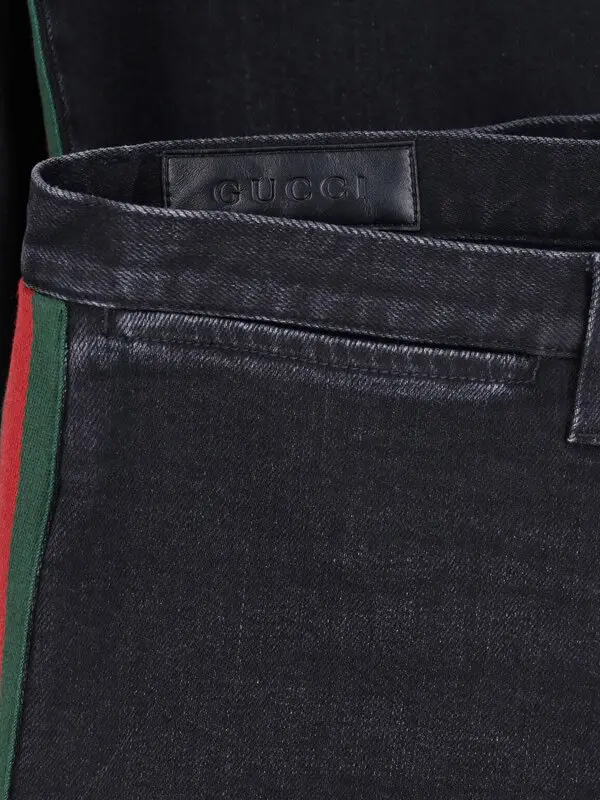 Gucci Straight Leg Jeans With Web Detail - Blue