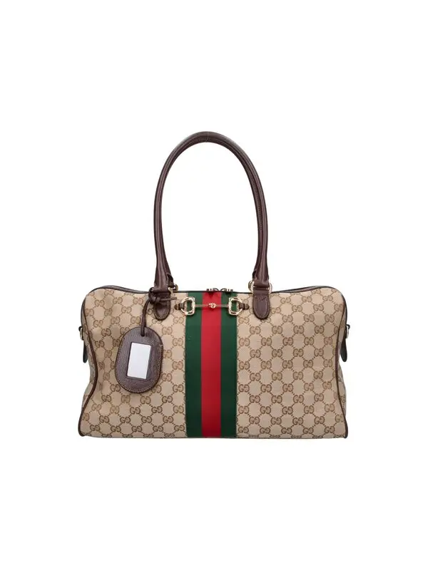Gucci Large Duffle Bag "borsetto" Canvas Gg Monogram - Beige