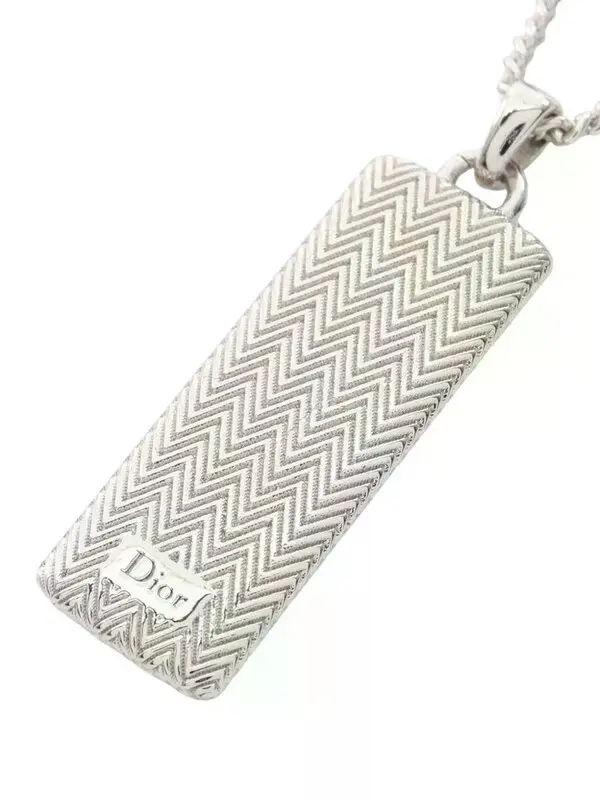 Dior Guilloche Logo Plate Pendant Necklace