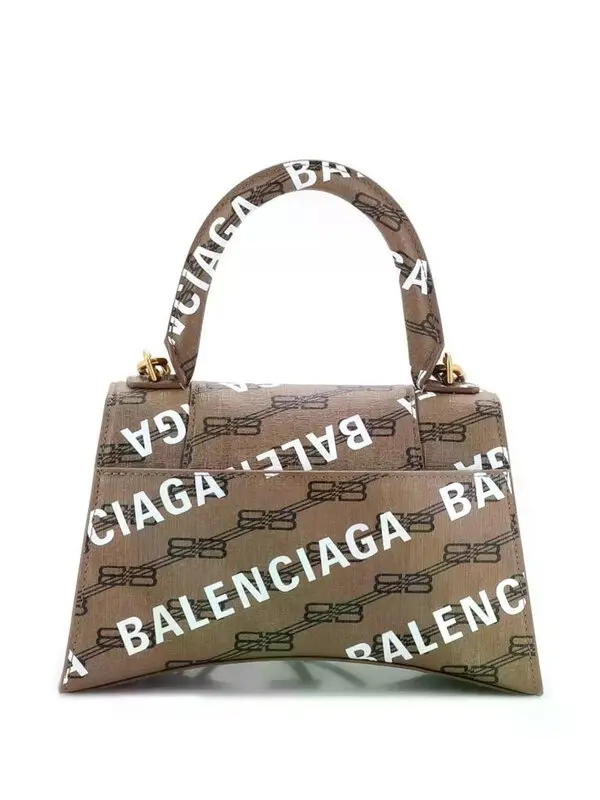 Balenciaga Hourglass Top Handle Bag Monogram Coated Canvas Small Satchel - Brown