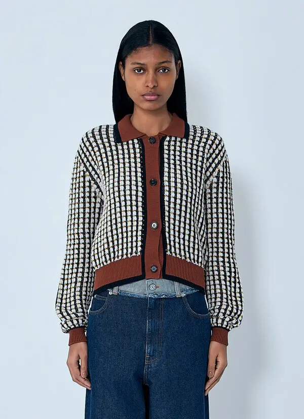 Marni Textured Knit Cardigan With Fold-down Collar - White