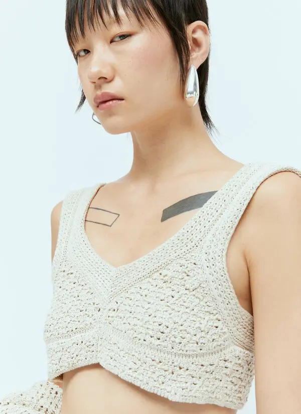 Bottega Veneta Textured Knit V-neck Crop Top