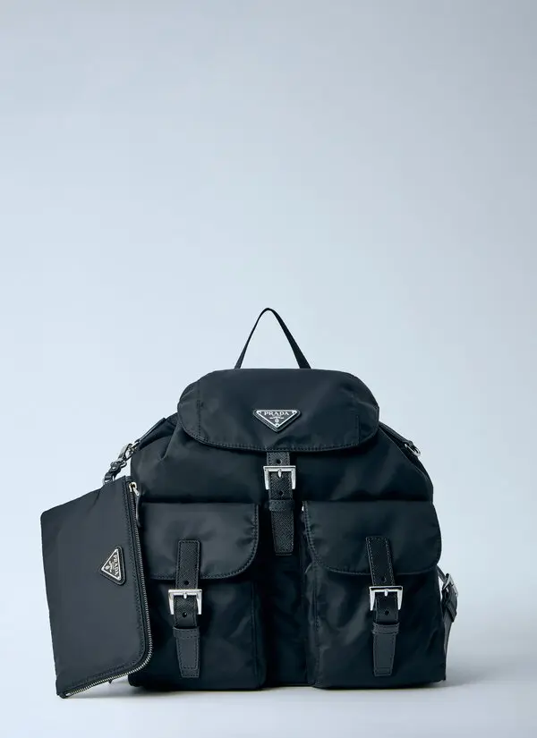 Prada Re-nylon Medium Backpack With Detachable Pouch - Black